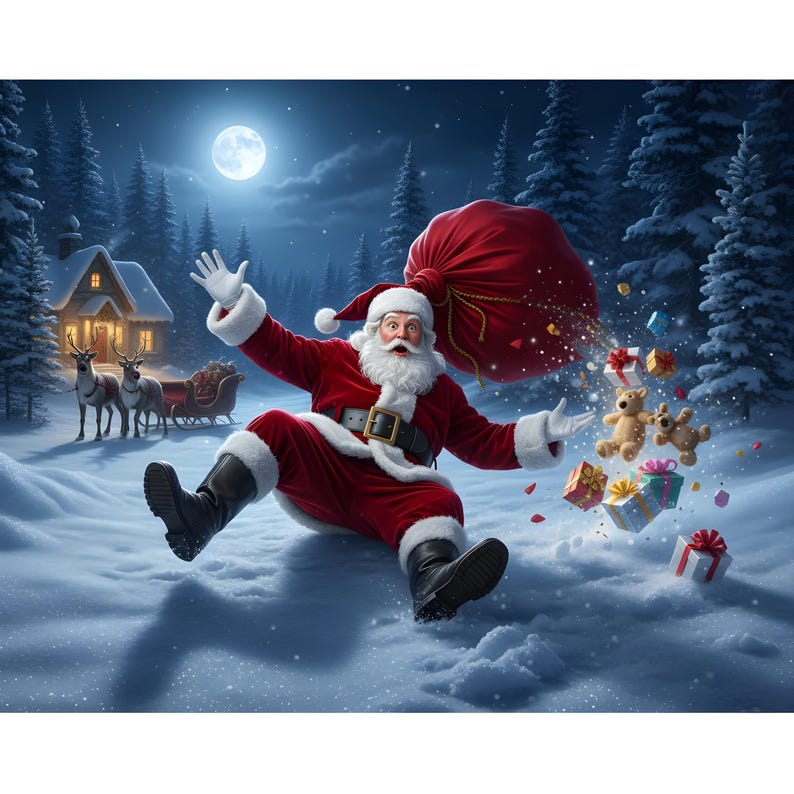 Funny Santa Christmas Cards Clipart Set 20 JPG Santa by Fireplace ...