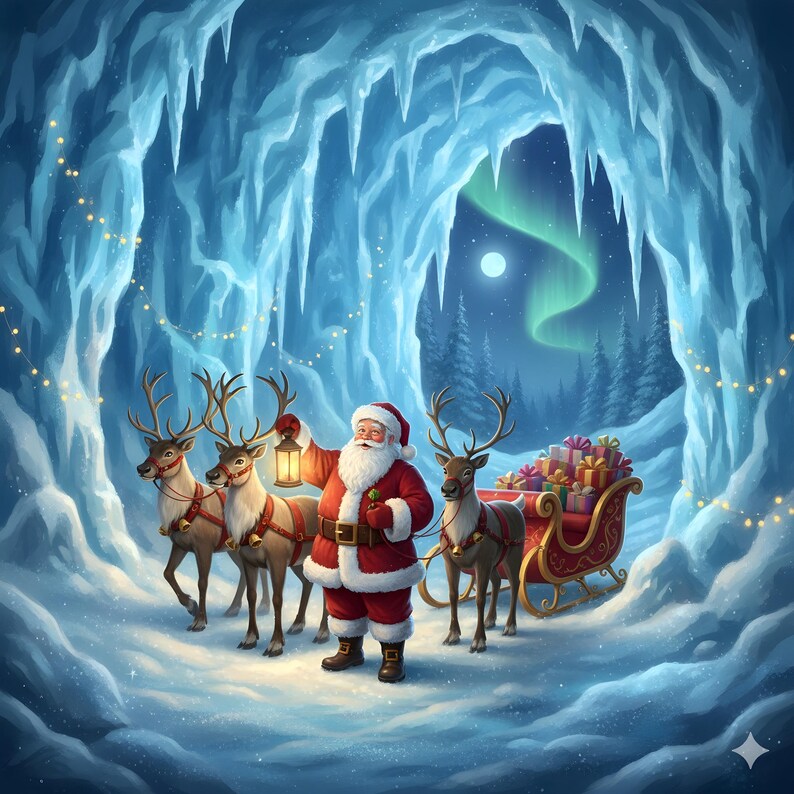 19 Santa Sleigh Moonlit Christmas Scene Art: Cozy Holiday Print ...