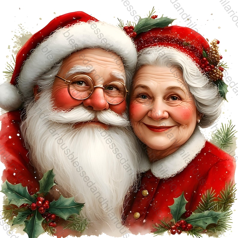 Mrs. Santa Claus Christmas Clipart: Wreath, Couple Art (JPG Digital ...