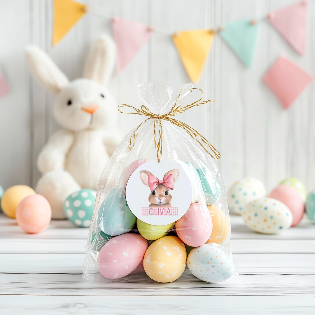 Personalized Girls Easter Basket Bunny Name Tag Custom Kids Easter Gift ...