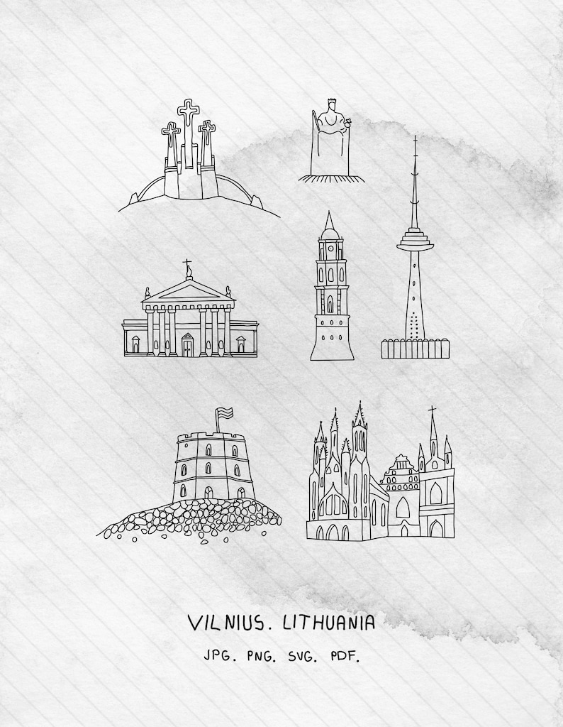 Landmarks of Vilnius Clipart/ 7 Digital Illustrations/ Doodle Line Art ...