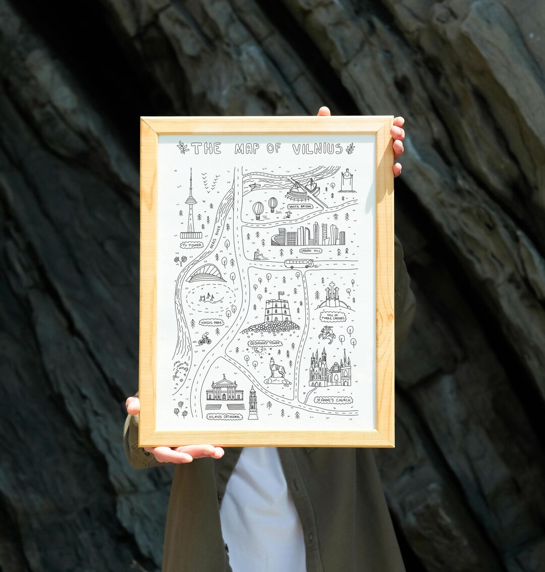 Vilnius Doodle Map Print – Hand-drawn City Landmarks Illustration ...