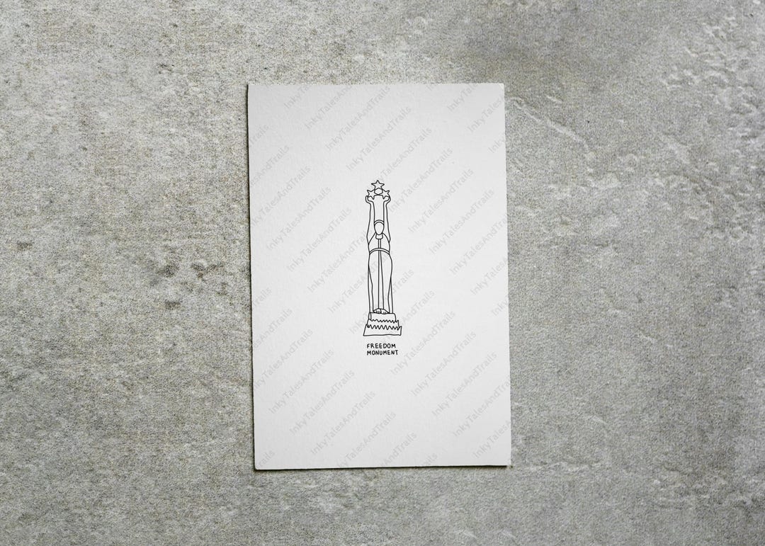 Riga's Freedom Monument Printable/ A6 Line Art Postcard/ Black & White ...