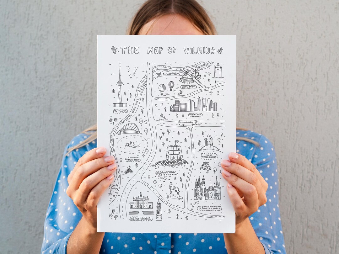 Vilnius Doodle Map Print – Hand‑drawn City Map of Vilnius, Lithuania ...