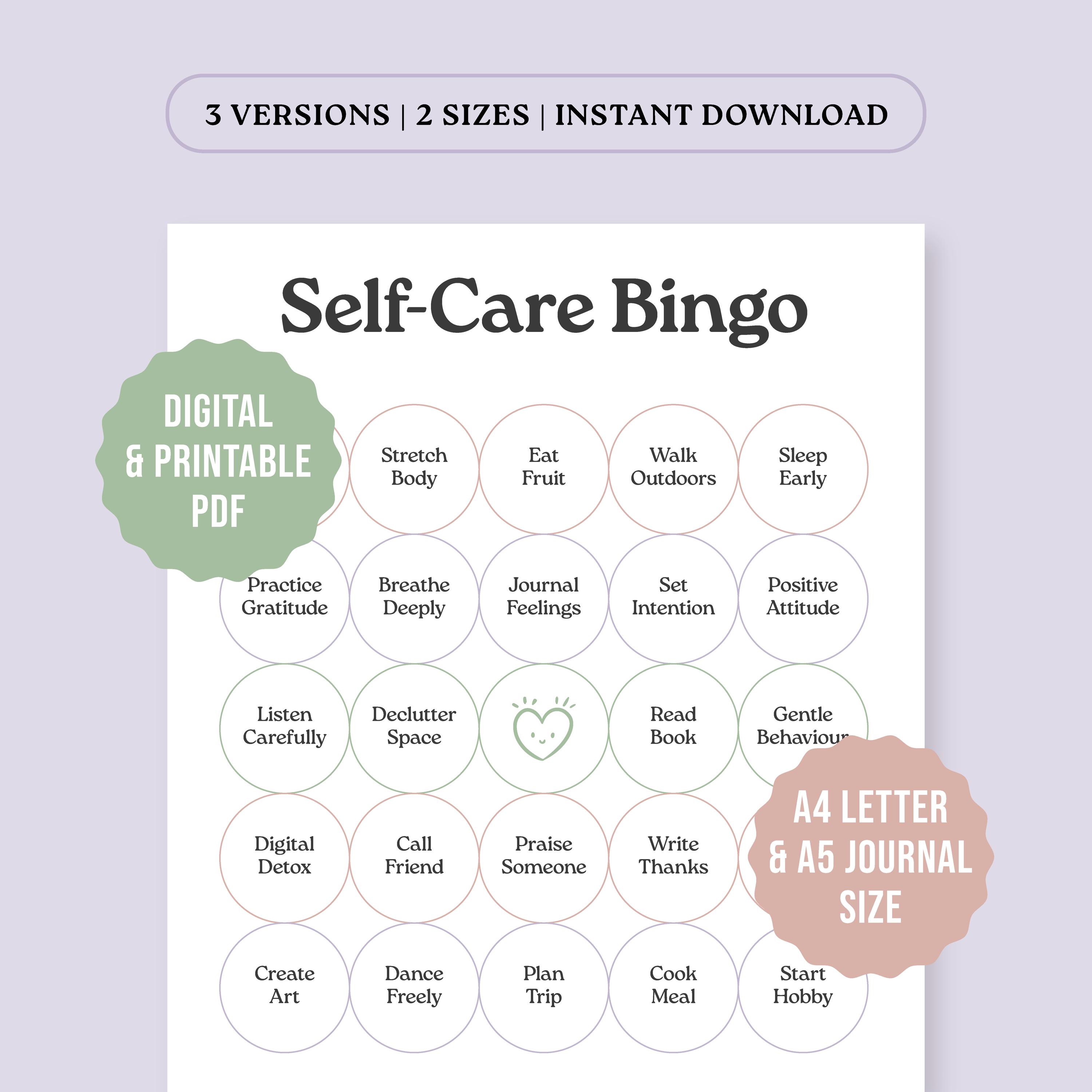 Self-care Bingo Printable: Wellness Challenge, Mental Health Activity ...