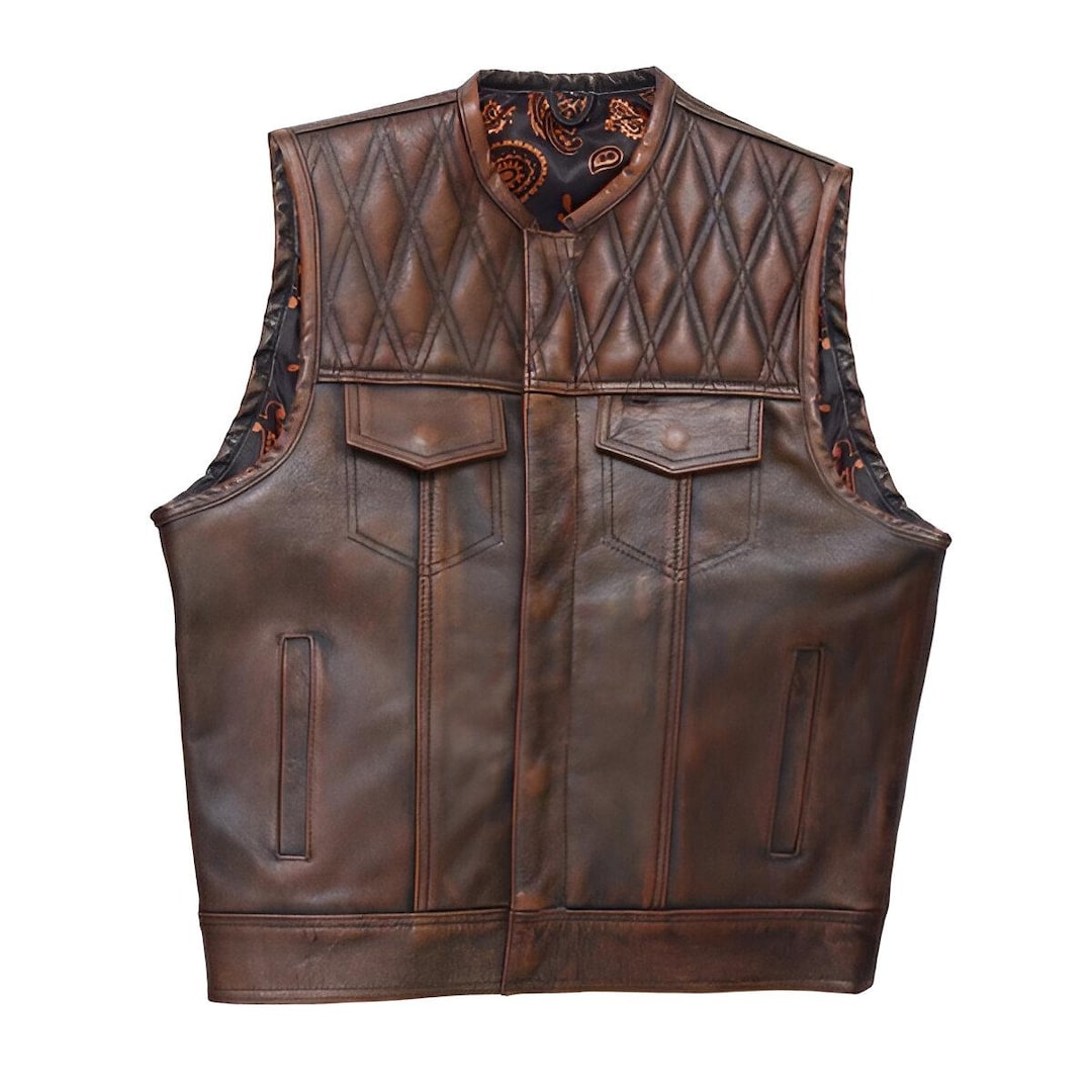 Men’s Brown Leather Vest – Build for Adventures Quilted Diamond Chest ...