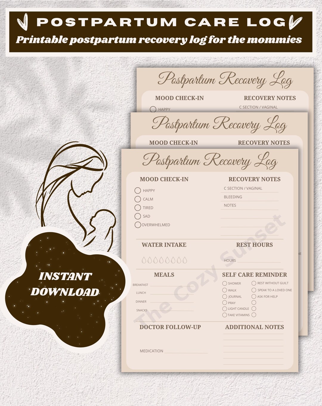 Postpartum Recovery Log: New Mom Self-care Tracker (PDF) - Etsy