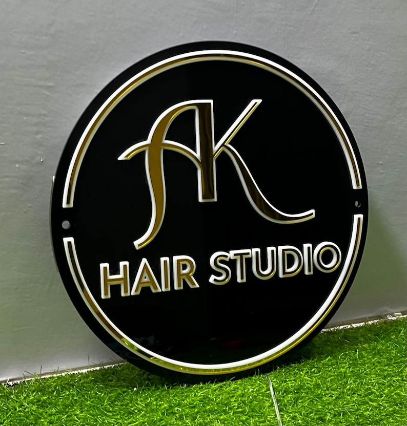Illuminated Business Sign, Salon Logo Sign, Acrylic Backlit Sign, Light ...