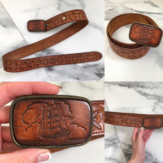 1960s Handmade Leather Belt USCG Eagle Ship Buckle Sz - Etsy