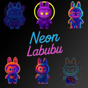 Labubu Neon Art, 6 PNG Files, Cyberpunk Style, Glow, High Quality - Etsy