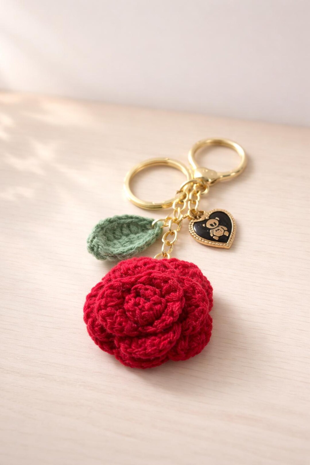 Crochet Red Rose Keychain – Handmade Floral Bag Charm - Etsy