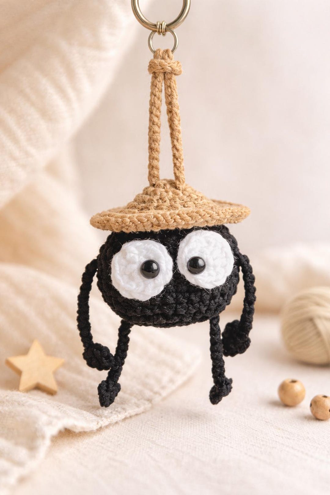 Crochet Soot Sprite Keychain With Straw Hat, Handmade Charm - Etsy