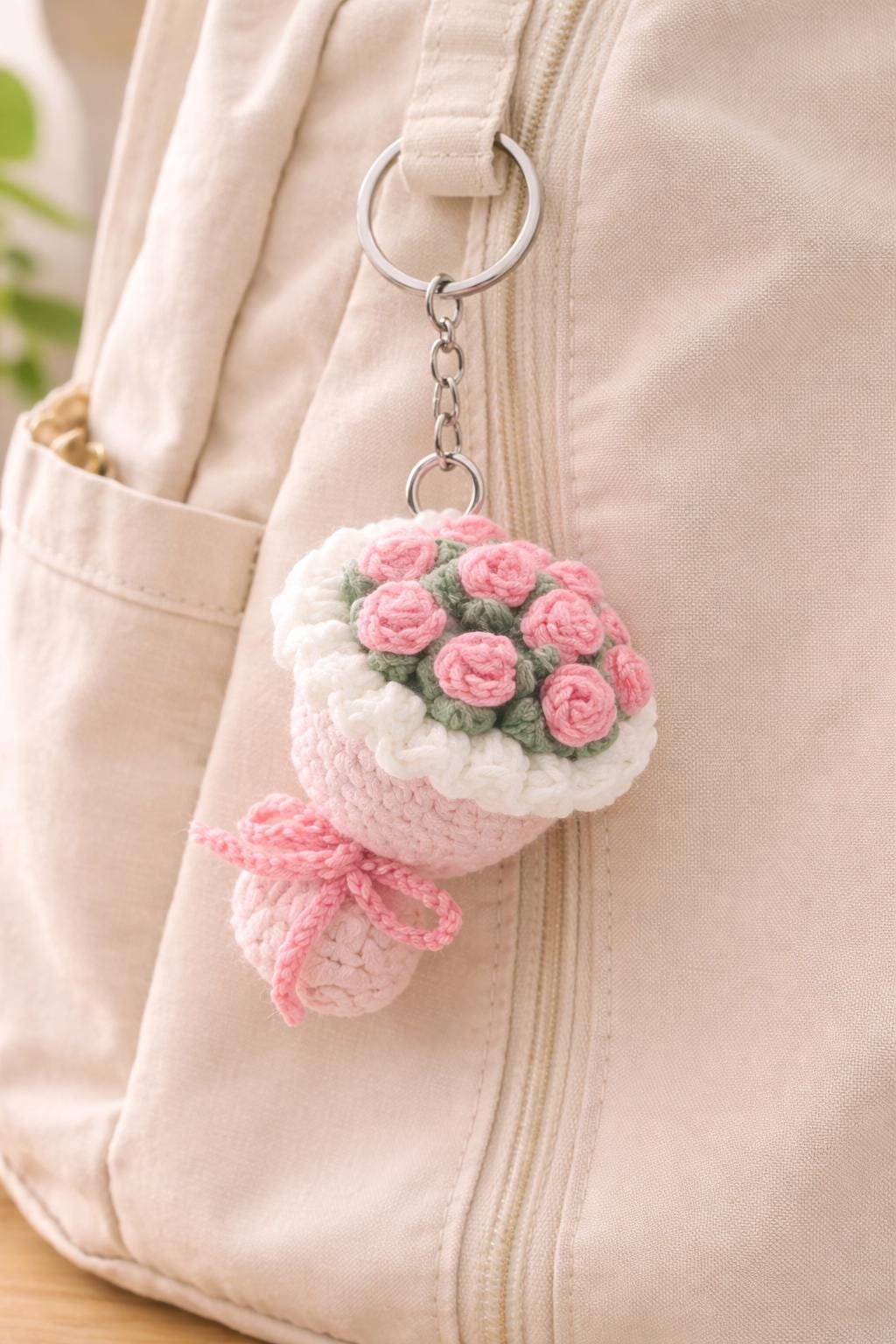 Crochet Flower Bouquet Keychain – Handmade Rose Amigurumi Bag Charm - Etsy