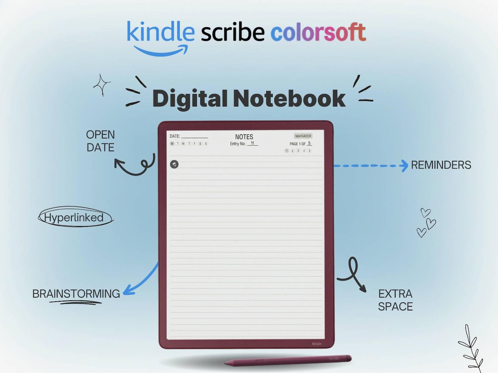 Kindle Scribe Colorsoft Digital Notebook | Hyperlinked Subject Note ...
