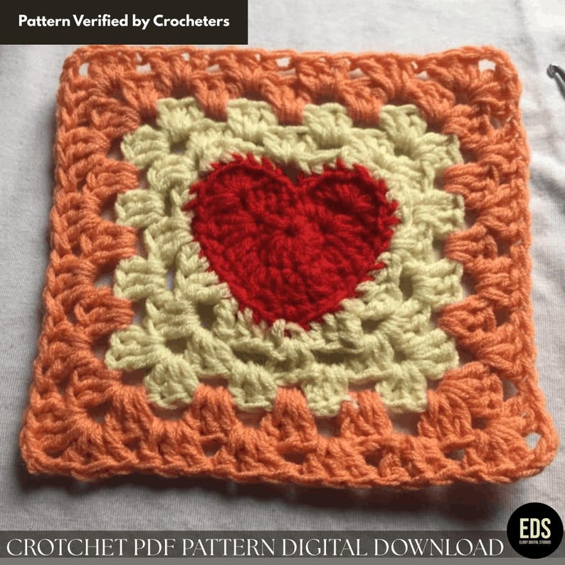 3D Heart Granny Square Crochet Pattern PDF | Puff Stitch Valentine ...