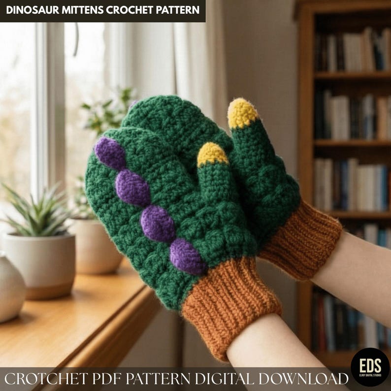 Forest Dinosaur Mittens Crochet Pattern PDF – Bobble “dragon Scale ...