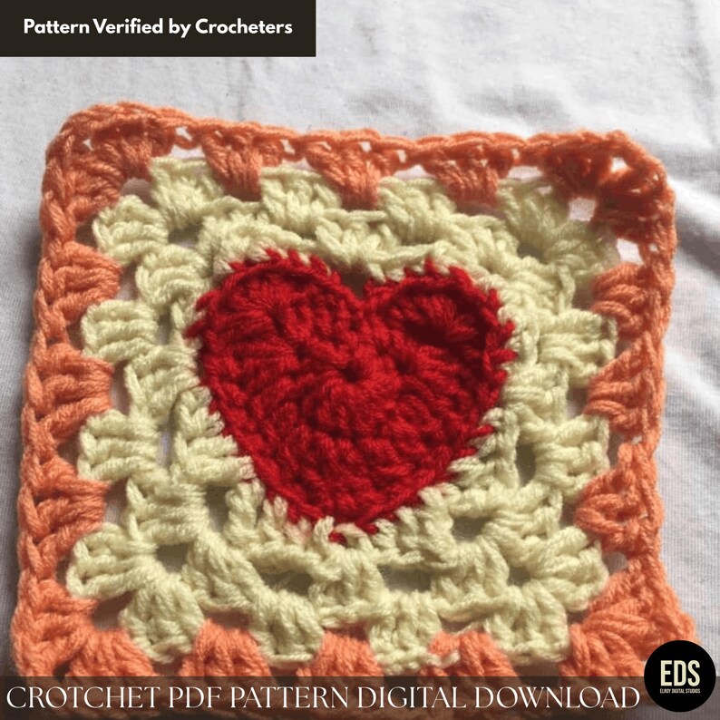 3D Heart Granny Square Crochet Pattern PDF | Puff Stitch Valentine ...