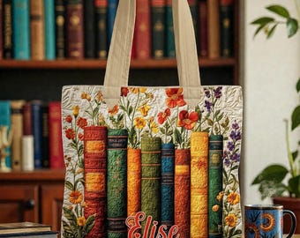 Personalized Book Lover Quilt Tote Bag, Reading Lover Bags, Bookish ...