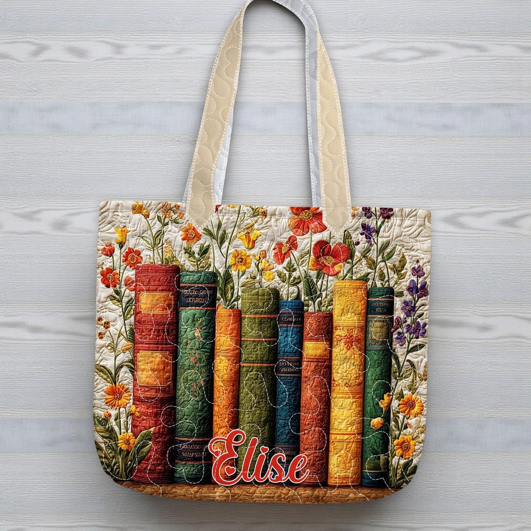 Personalized Book Lover Quilt Tote Bag, Reading Lover Bags, Gift From ...