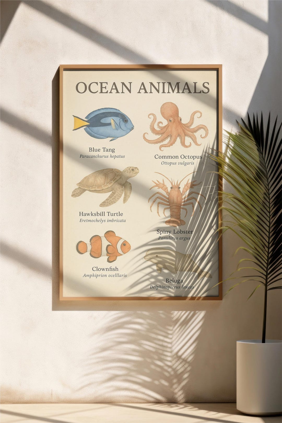 Ocean Animals Poster Vintage Digital Print Sea Life Chart Marine ...