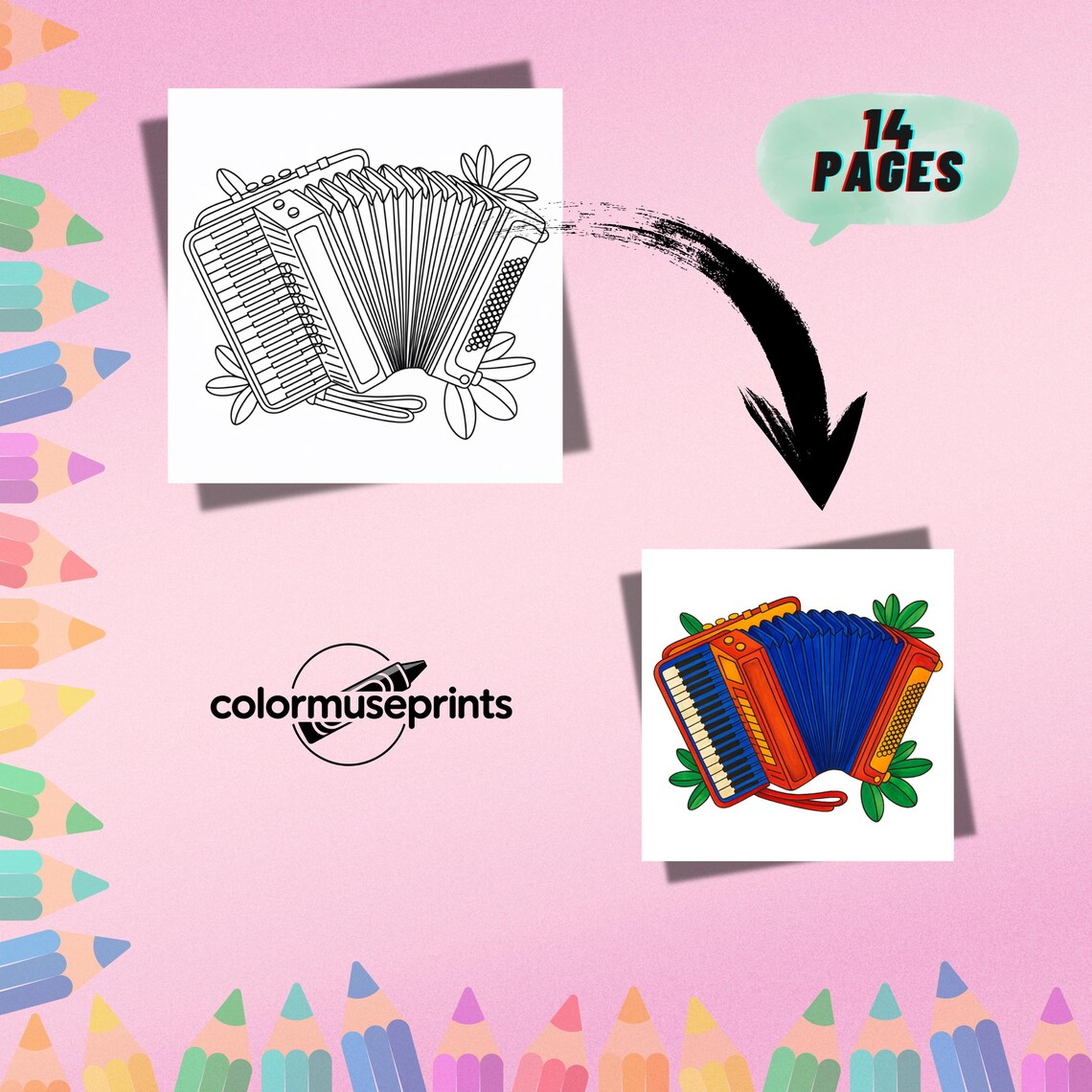 Musical Instruments Coloring Book Printable, Music Coloring Pages for ...