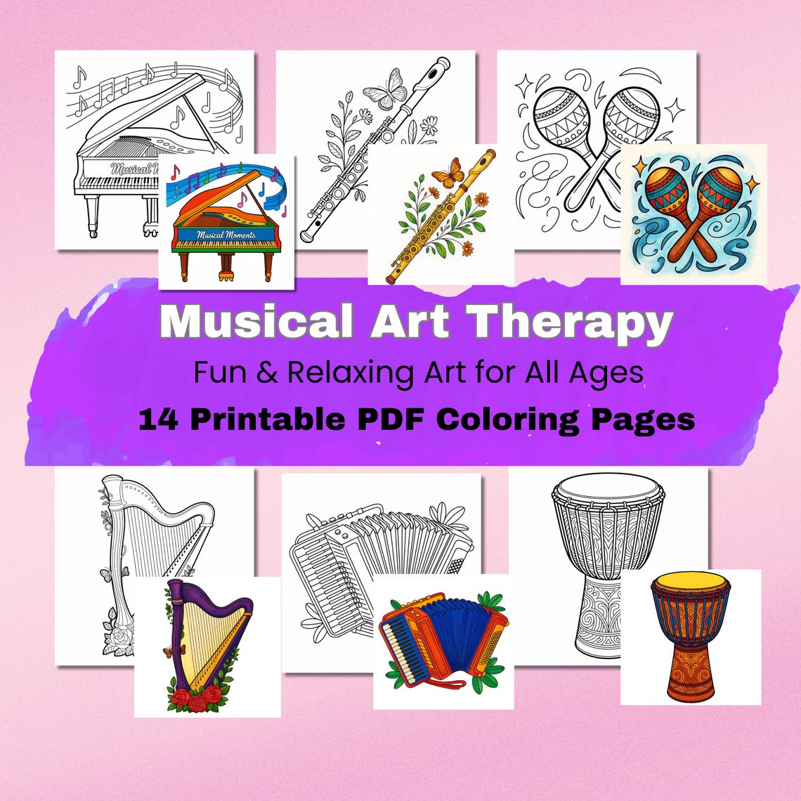 Musical Instruments Coloring Book Printable, Music Coloring Pages for ...