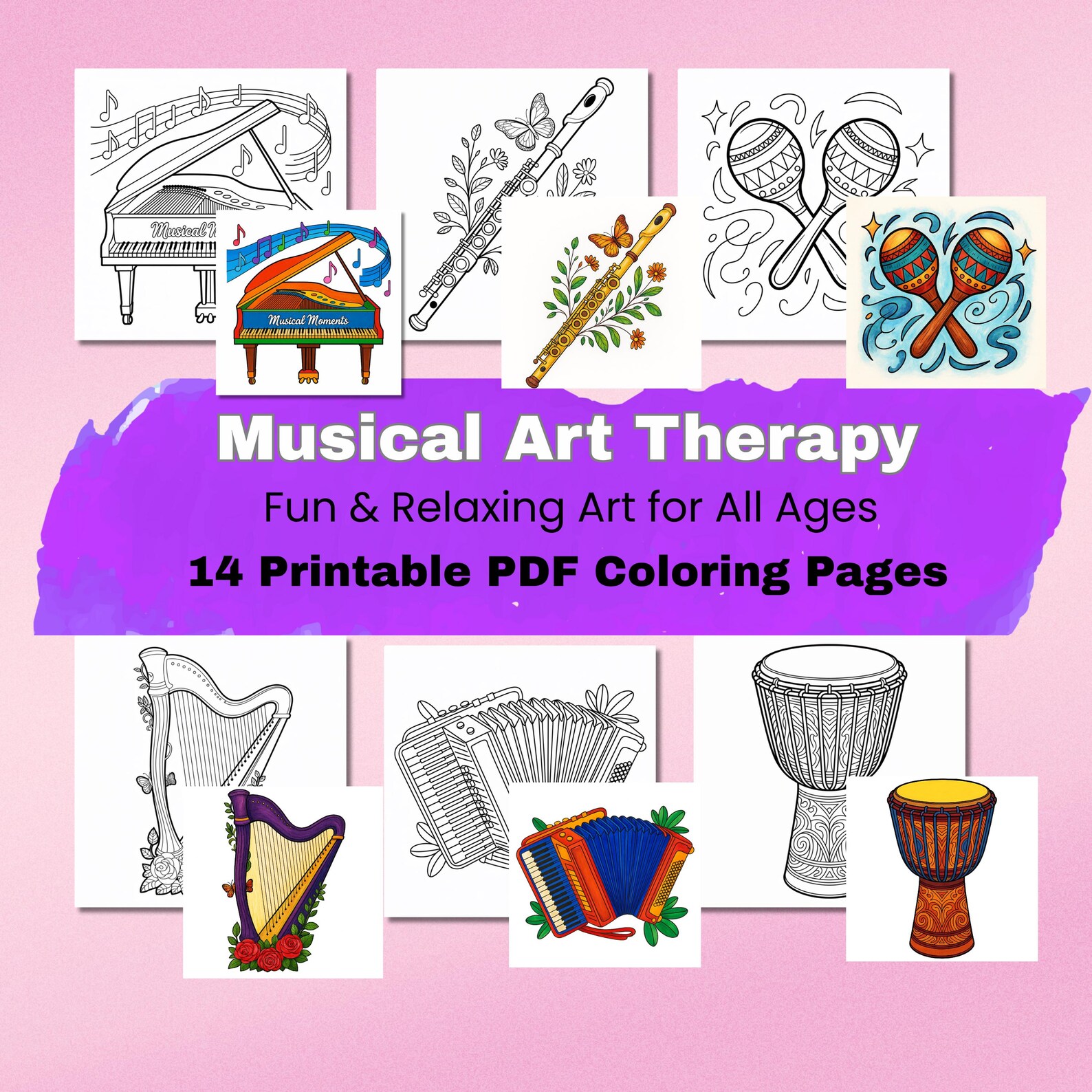 Musical Instruments Coloring Book Printable, Music Coloring Pages for ...