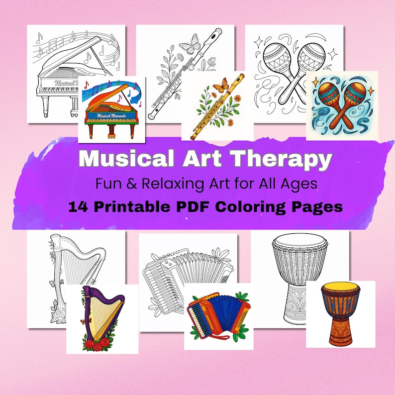 Musical Instruments Coloring Book Printable, Music Coloring Pages for ...