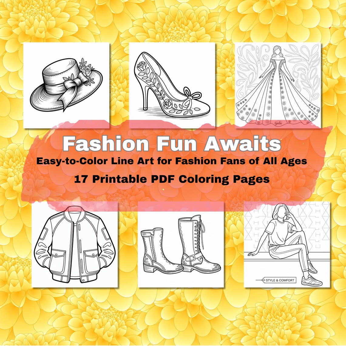 Fashion Coloring Pages Printable – Digital Fashion Coloring Book for ...