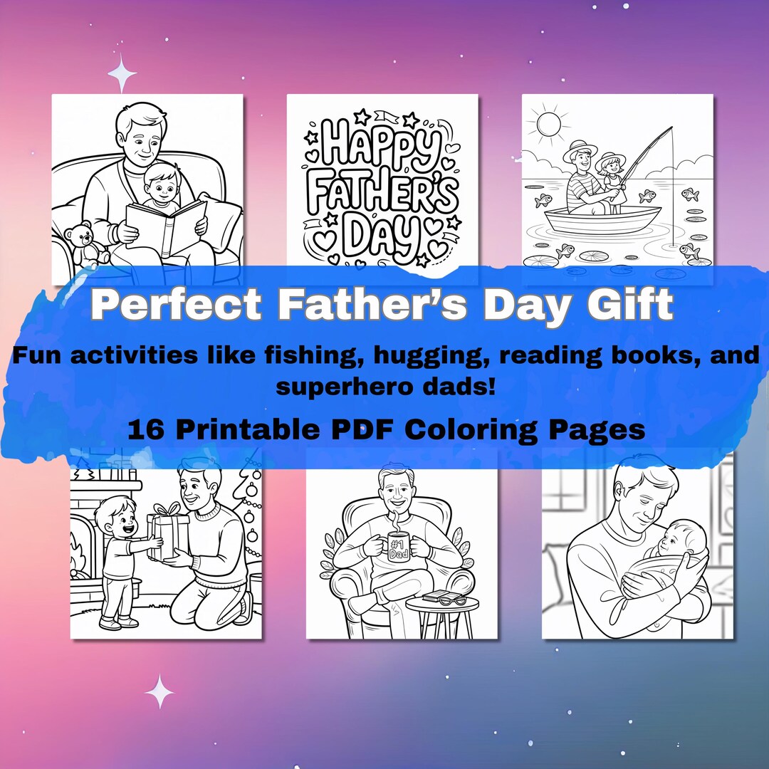 Father’s Day Coloring Book, Printable Gift for Dad From Kids, Easy Line ...