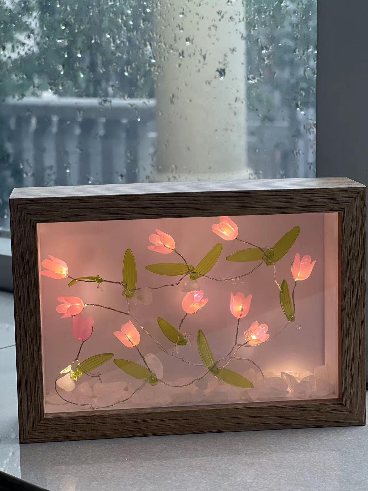 Tulip Flower Light Box – LED Shadow Frame Lamp, Rustic Wood Frame ...