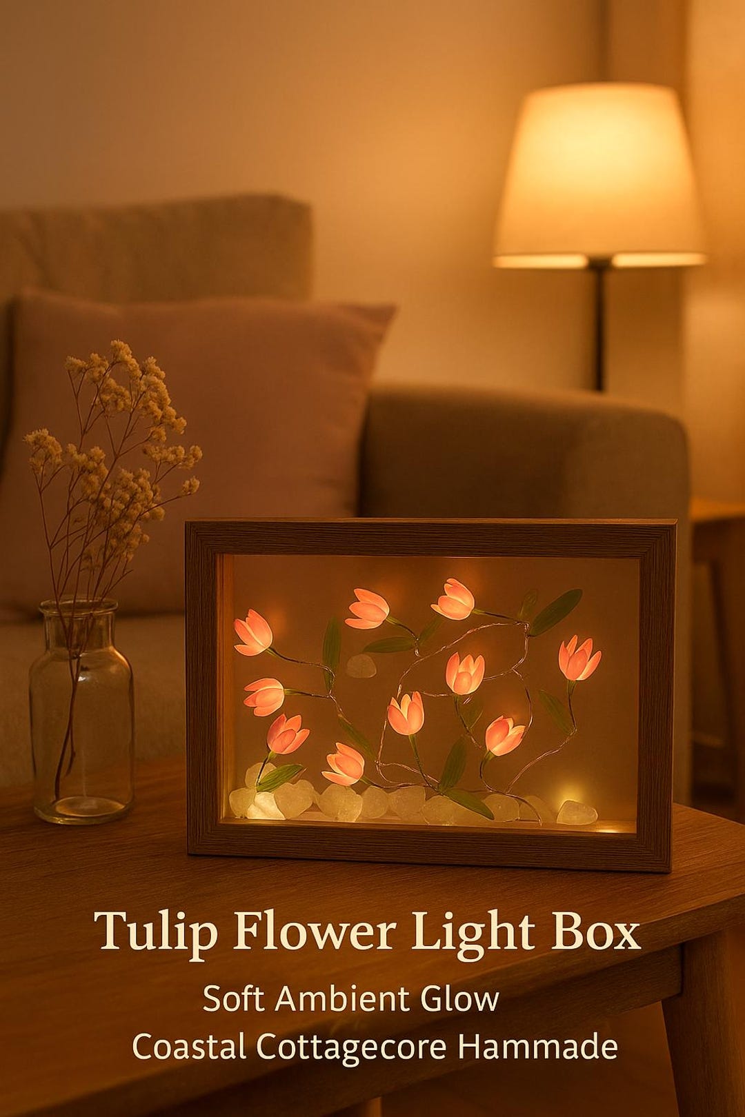 Tulip Flower Light Box – LED Shadow Frame Lamp, Rustic Wood Frame ...