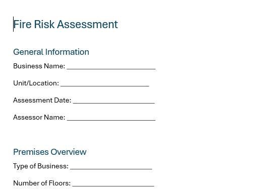 Fire Risk Assessment Template (PDF + Word) Printable Fire Safety Form ...