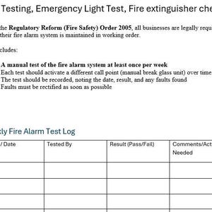 UK Fire Safety Log Book Template: Weekly Testing Sheet (PDF & Word) - Etsy