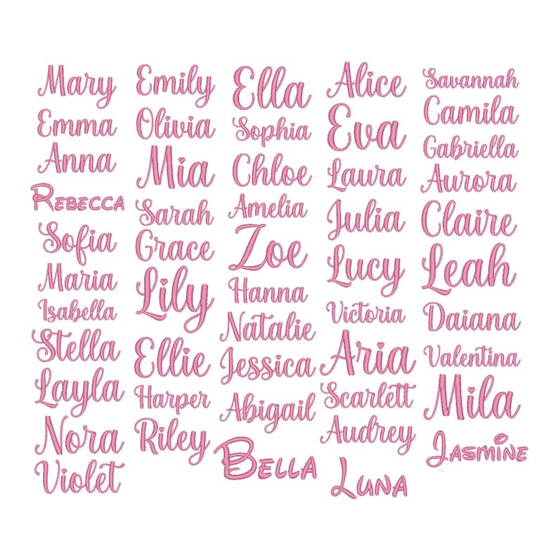 Embroidery Design Pack - Girls Top Names - 50 Names - Pack1 - Instant ...