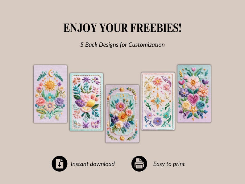 Printable Spring Embroidery Tarot Deck Cards Tarot for Beginners Floral ...