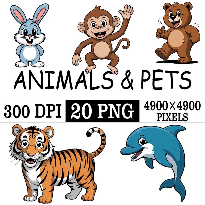 Cute Animal Clipart Bundle – High-res PNG, Transparent BG - Etsy