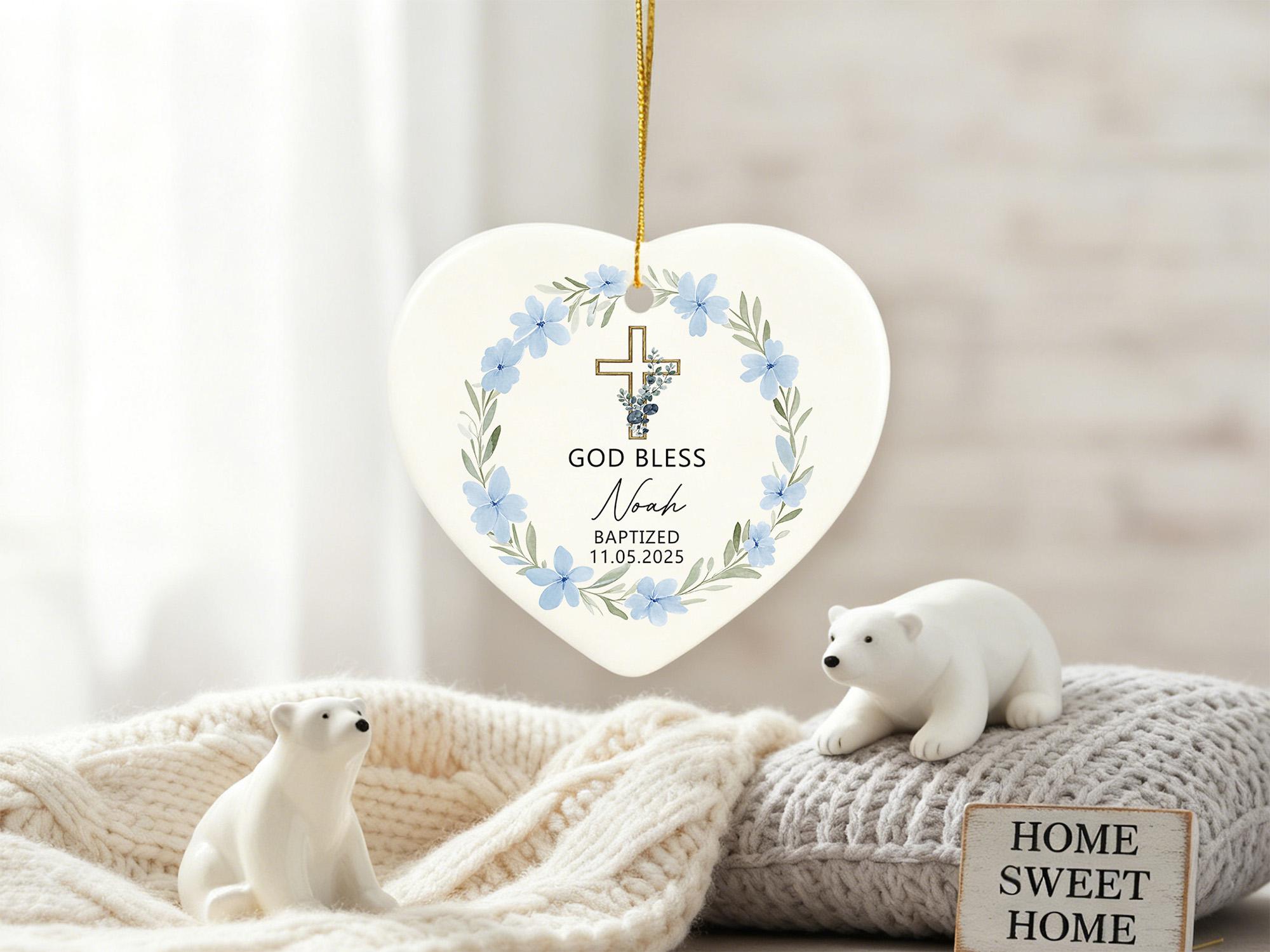 Custom Boy Baptism Ornament, Personalized Baby Christening Gift for ...