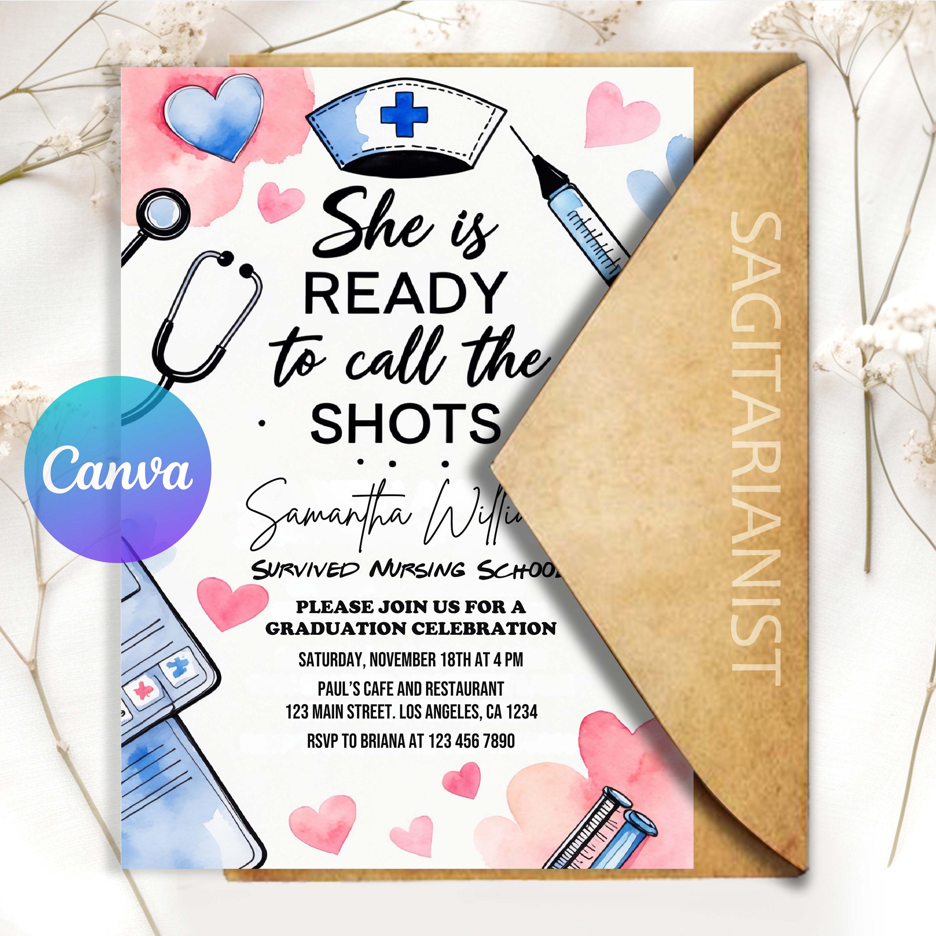 Nurse Graduation Party Invitation | Editable Medical School Grad Invite ...