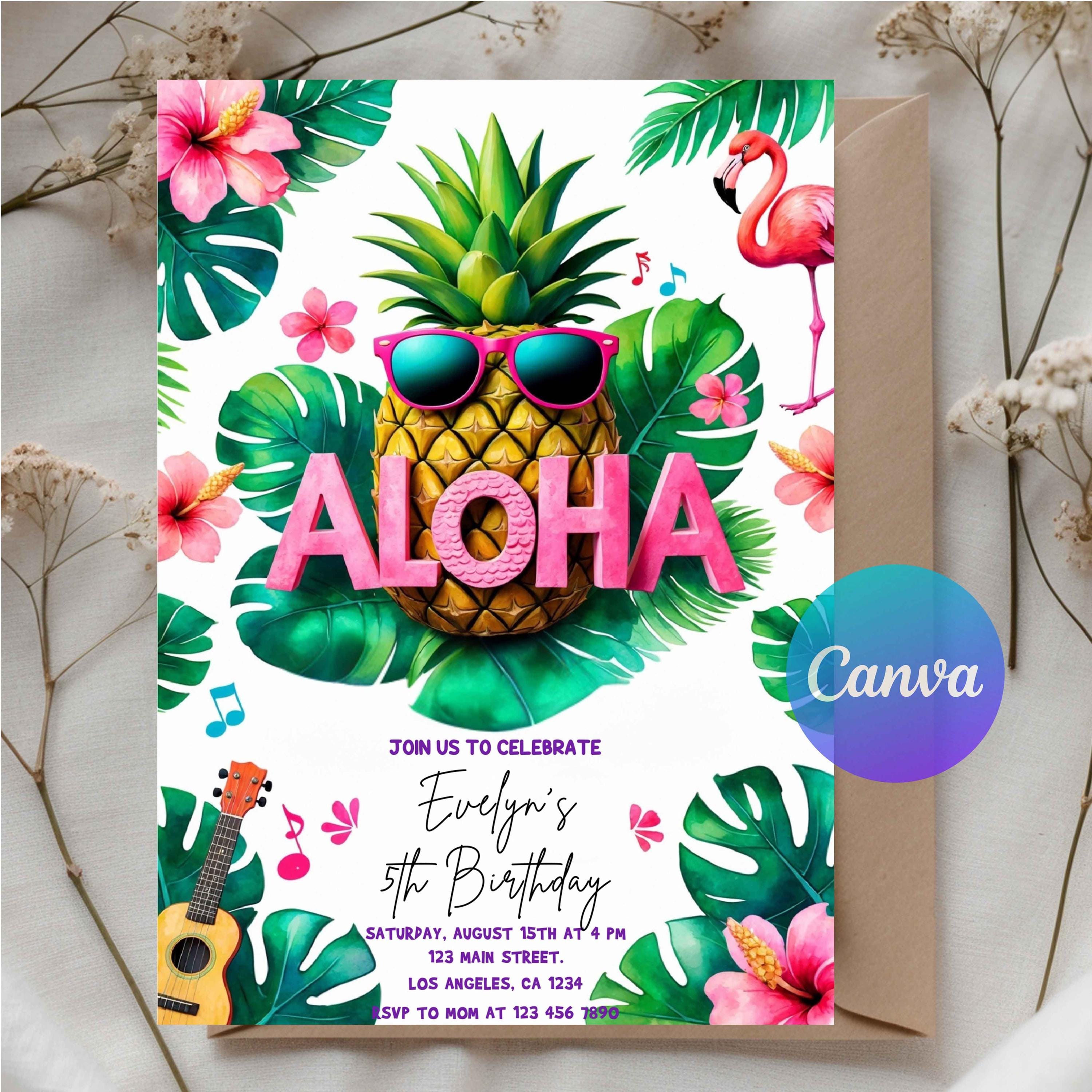 Tropical Aloha Birthday Invitation | Editable Digital Download ...