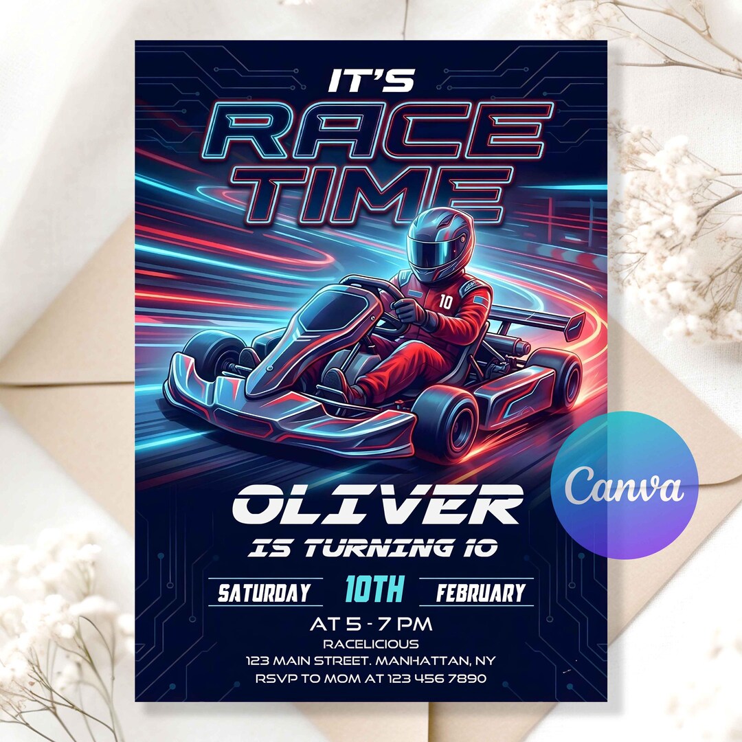 Go Kart Party Invitation – Any Age Racing Theme Digital Invite ...