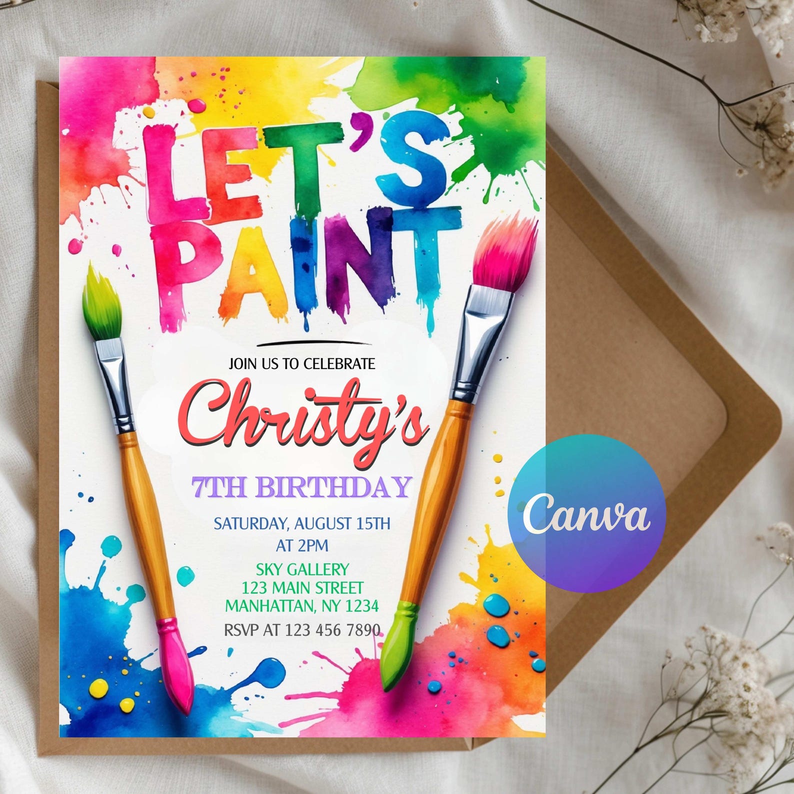 Painting Birthday Invitation | Editable Digital Download | Little ...