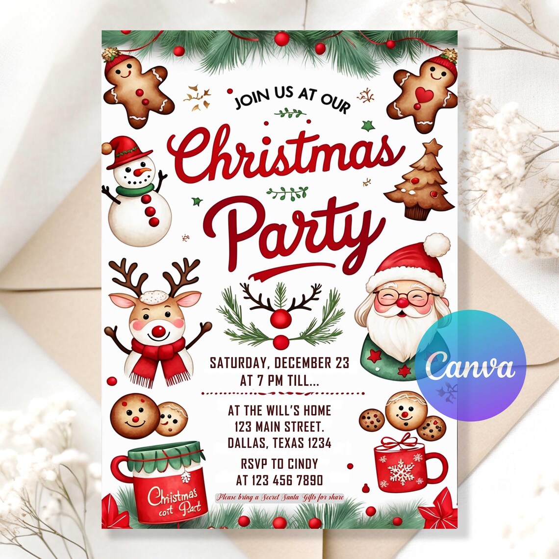 Christmas Party Invitation | Kids Holiday Party Invite | Editable ...