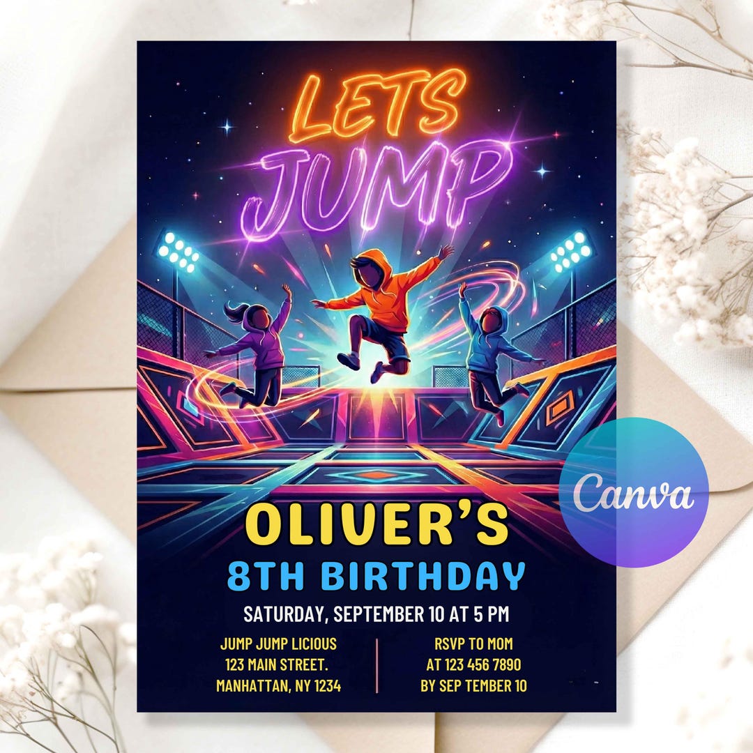 Trampoline Park Birthday Invitation – Jump & Flip Party Digital Invite ...