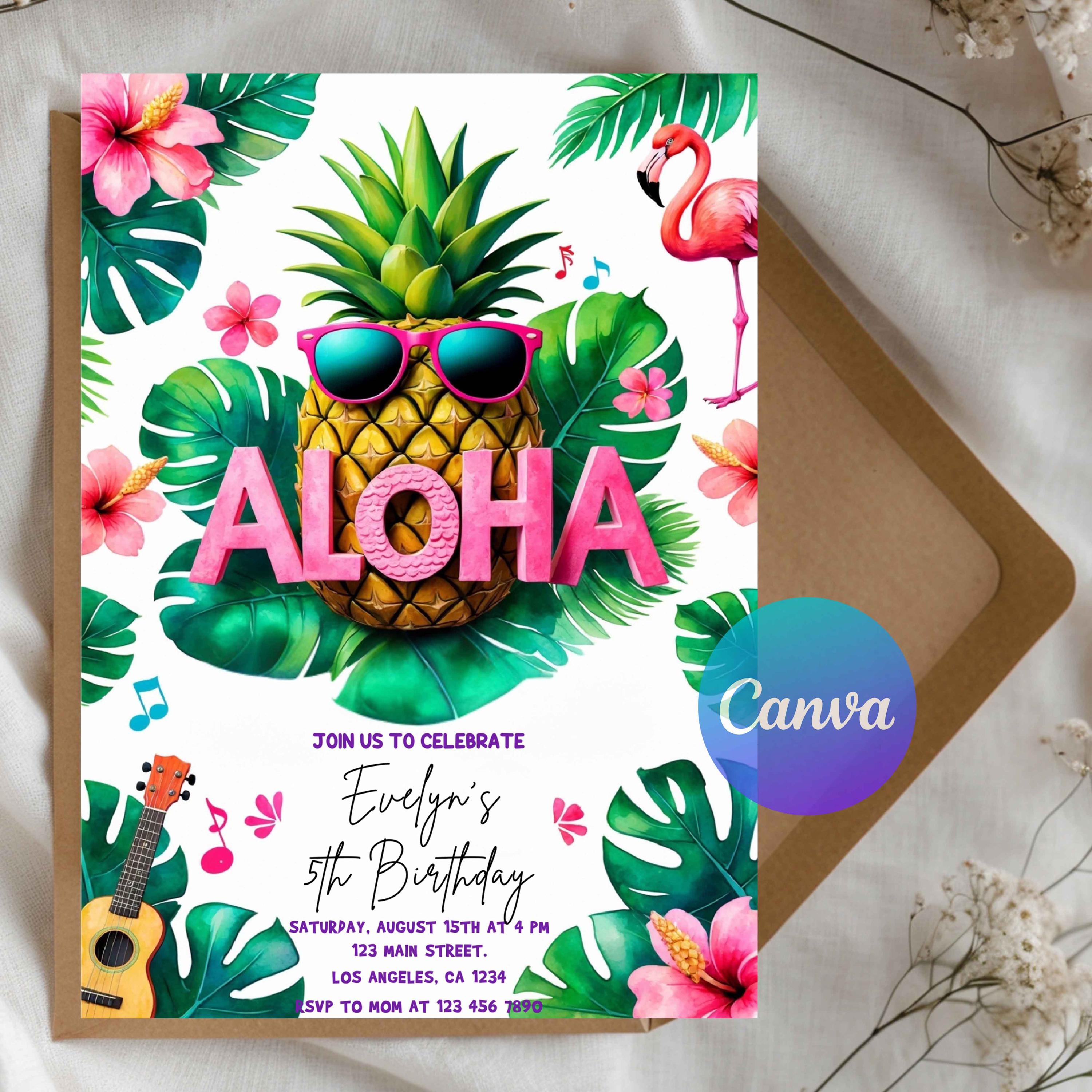 Tropical Aloha Birthday Invitation | Editable Digital Download ...