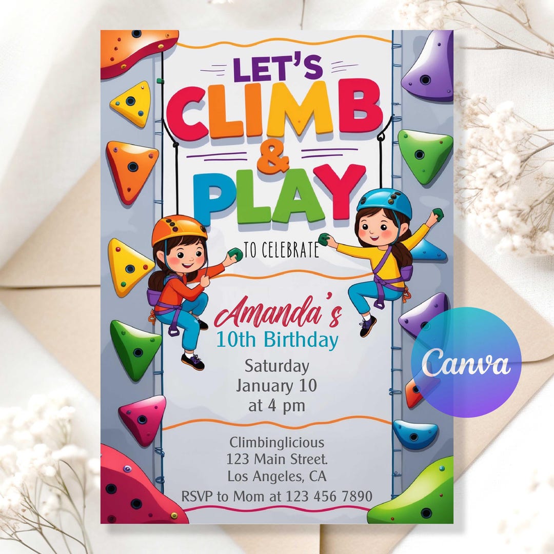 Rock Climbing Birthday Invitation, Indoor Climbing Party Invite, Let’s ...