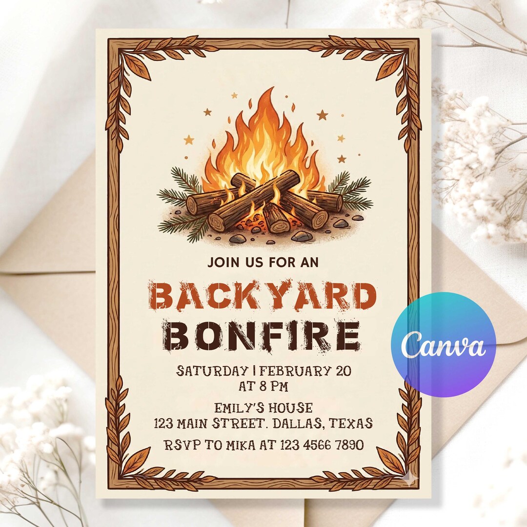 Bonfire Backyard Party Invitation | Campfire Night Invite | Cozy Fall ...