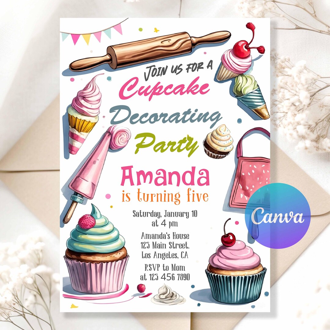 Cupcake Decorating Party Invitation, Kids Cooking Birthday Invite, Girl ...