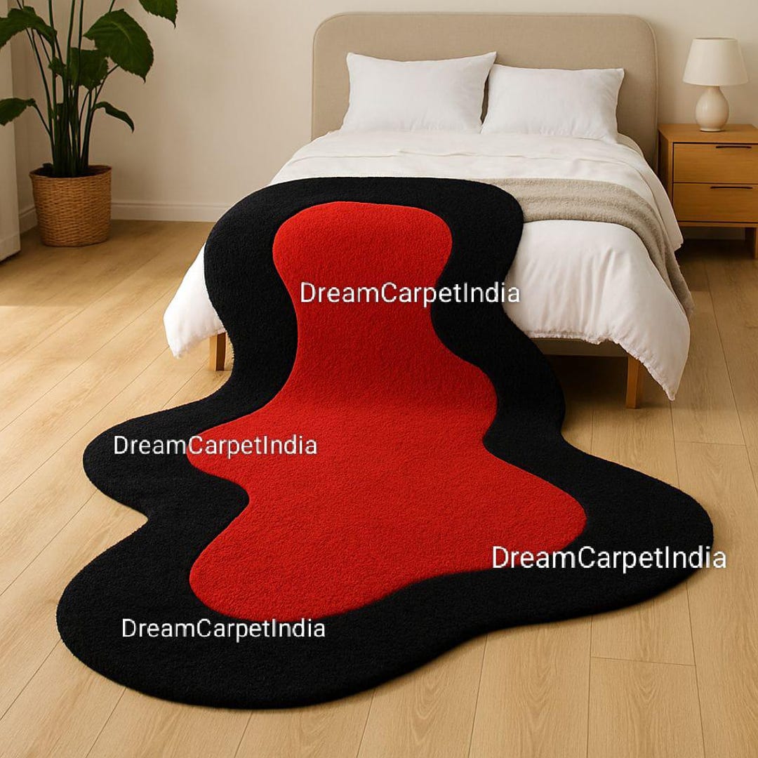 Abstract Red and Black Blob Rug by Dreamcarpetindia – Irregular Shaped ...