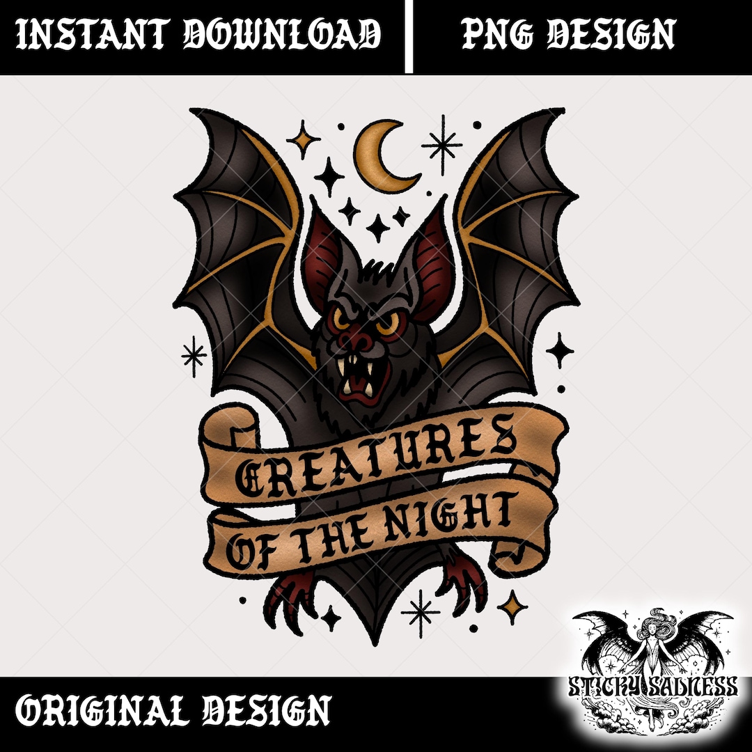 Creatures of the Night PNG, Gothic Bat Tattoo Clipart, Traditional ...
